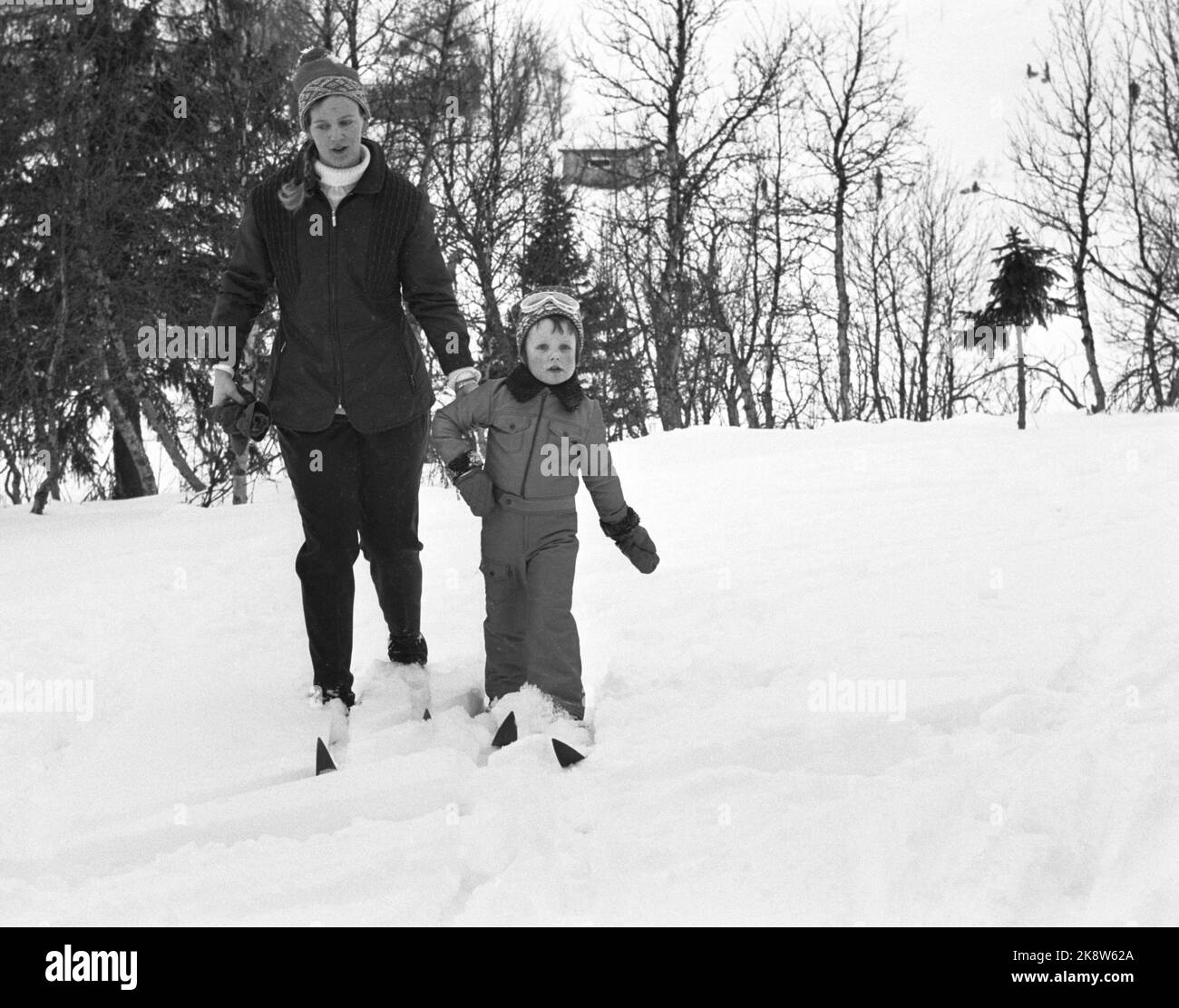 Gausdal February 1973. Queen Margrethe of Denmark has expanded her 3 ...