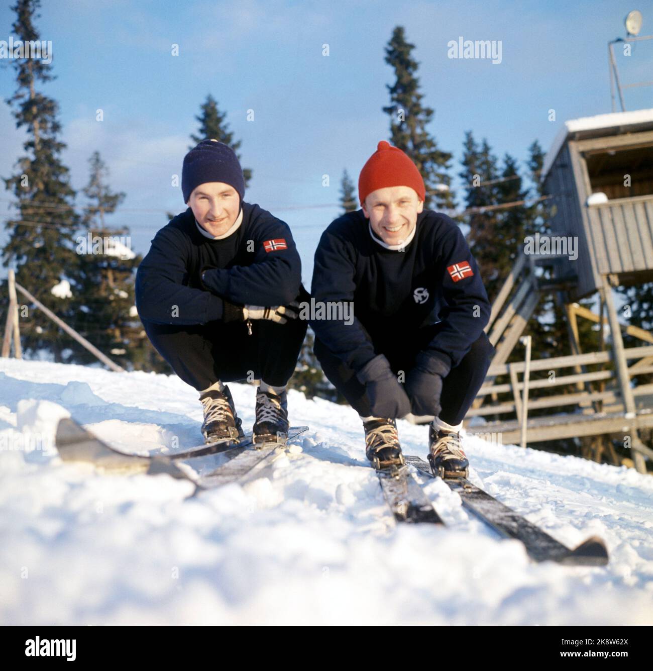 January 1966 - ski jumpers Toralf Engan (th) and Bjørn Wirkola together ...