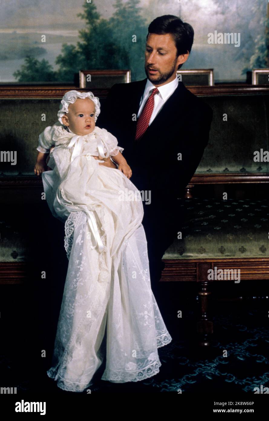 Oslo 19881011 Christian Fredrik Lorentzen is baptized. Here photographed with his father, Haakon ...