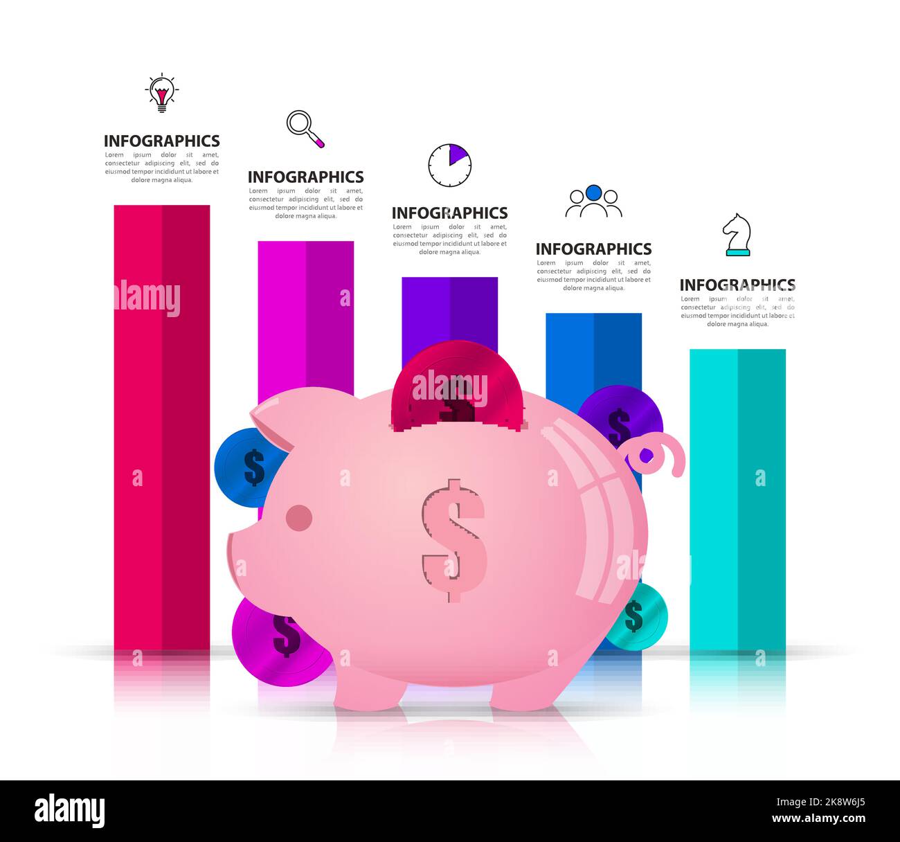 Infographic design template. Piggybank concept with 5 steps. Can be ...