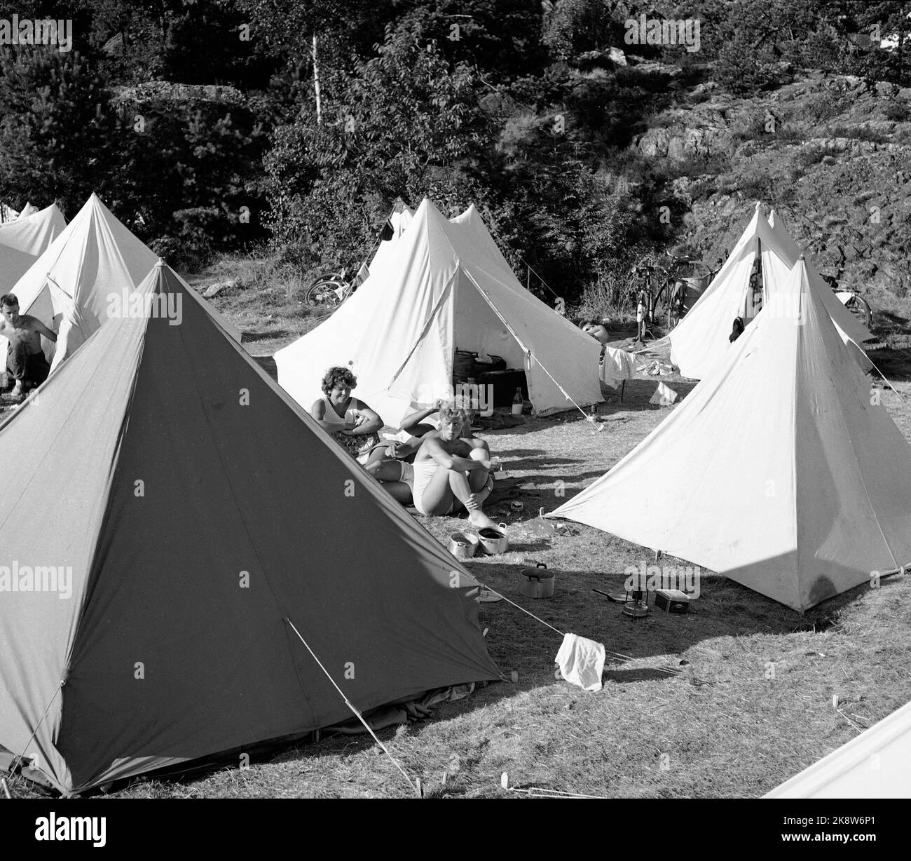 Oslo 19550722 Summer picture from a campsite in the Oslo area. Tourists ...