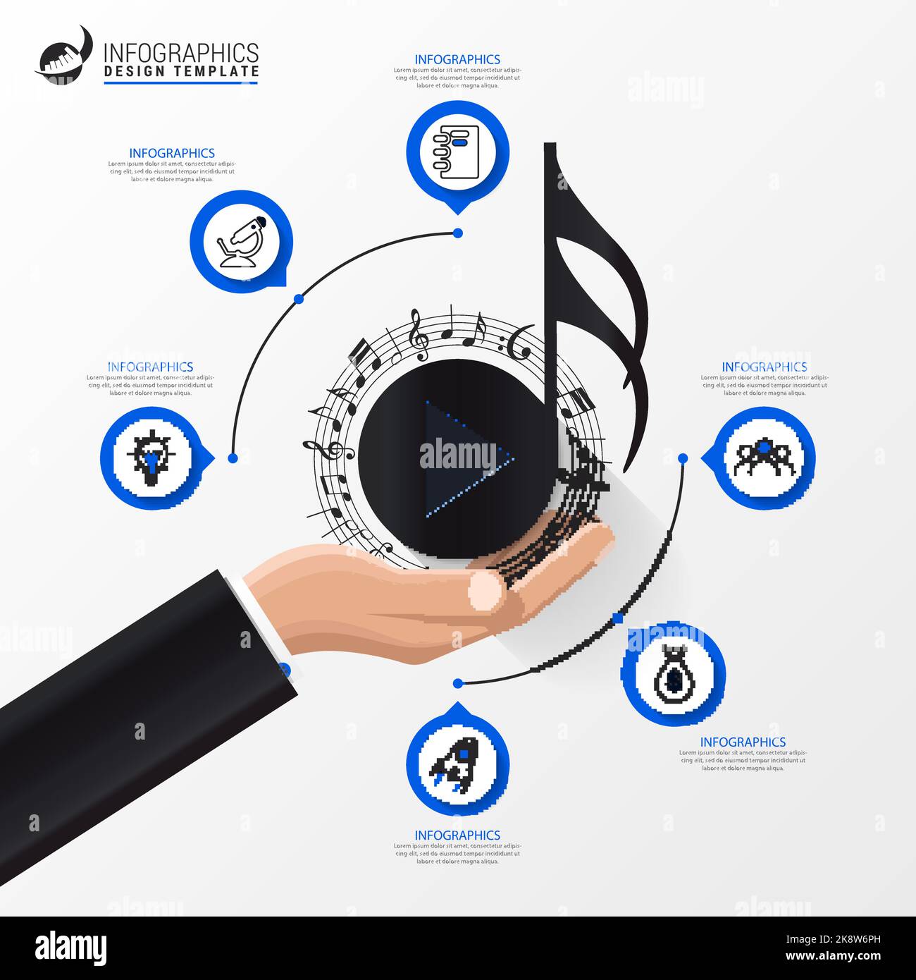 Infographic design template. Music concept with 6 steps. Can be used ...