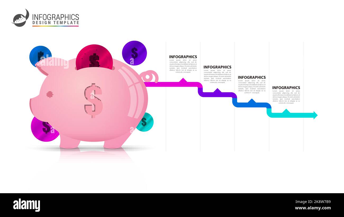 Infographic design template. Piggybank concept with 4 steps. Can be ...