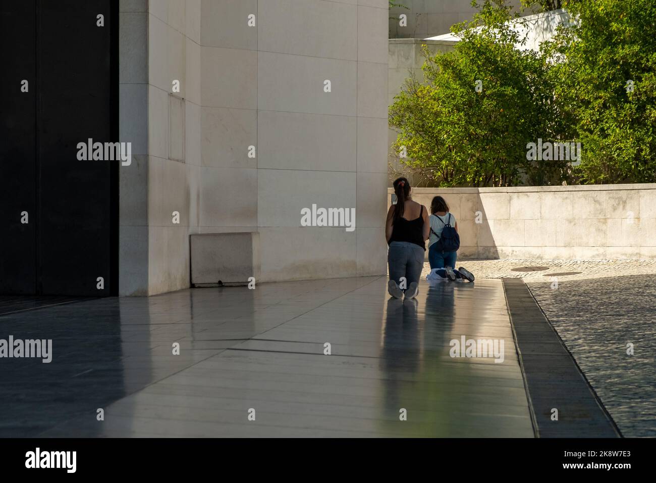 The Sanctuary of Fatima, Portugal. Devotee walks the Penitential Path ...
