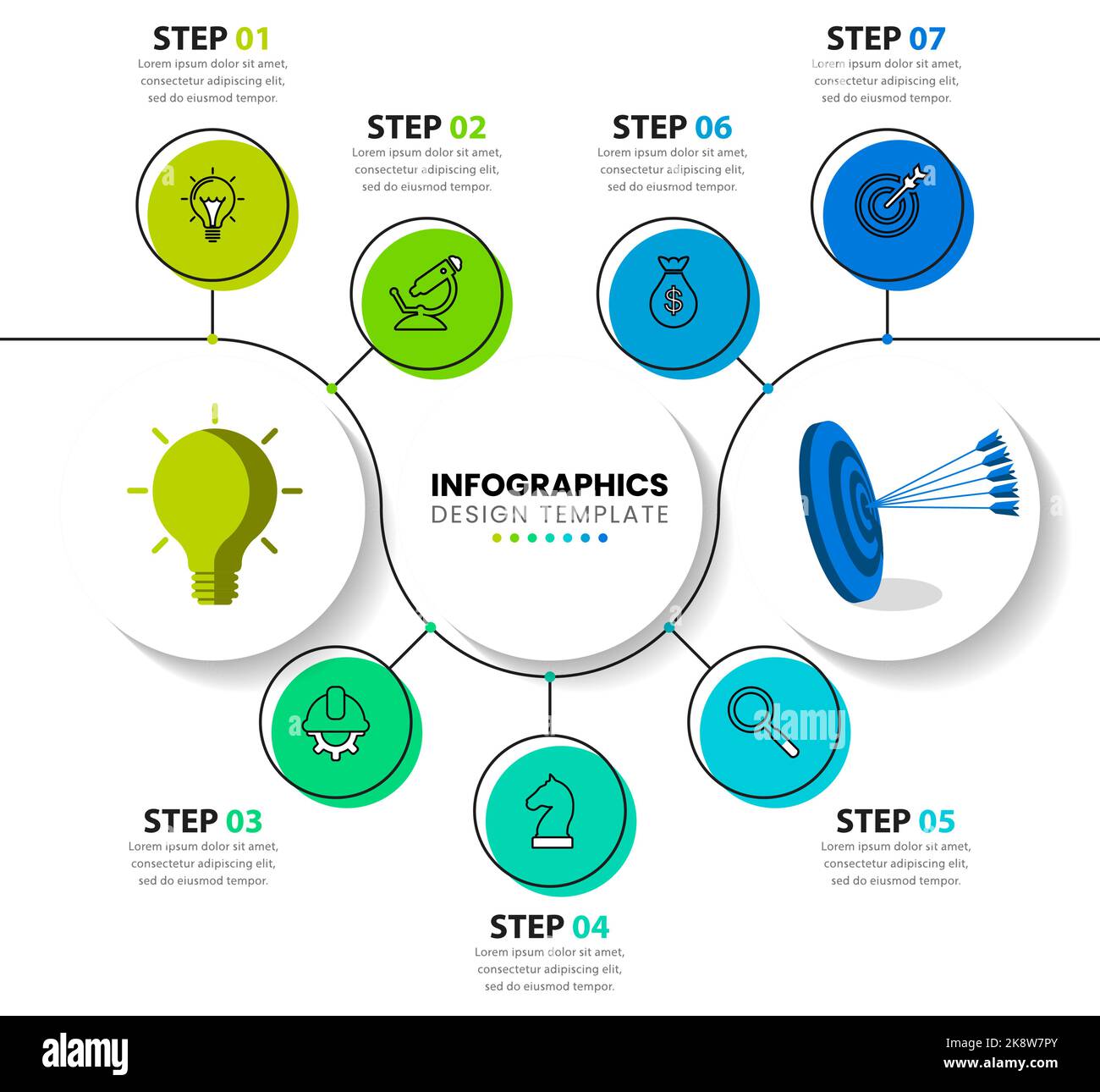 Infographic template with icons and 7 options or steps. Circles. Can be ...