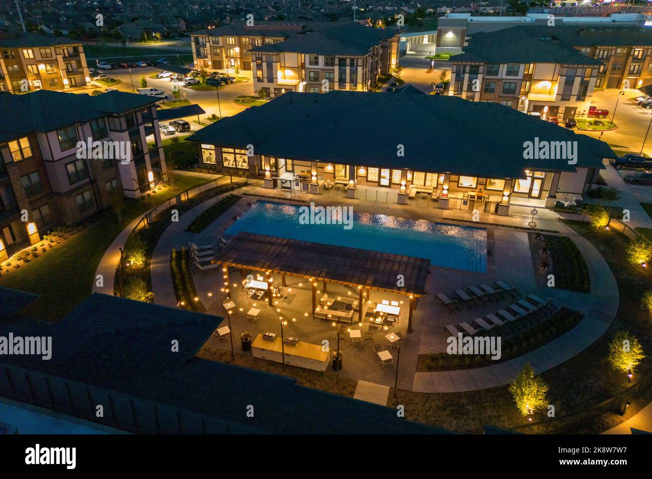 Aerial view from drone of mansions or hotel with beautiful buildings ...