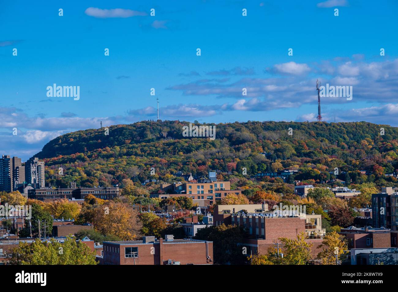 Montreal, CA - 10 October 2022: View of Mount-Royal mountain in teh ...