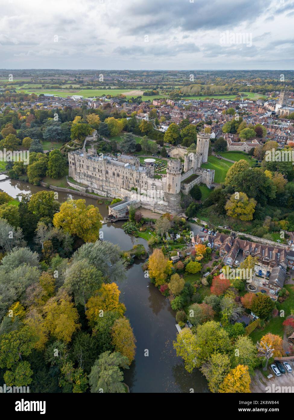 Aerial view of Warwick Castle and town centre Stock Photo - Alamy
