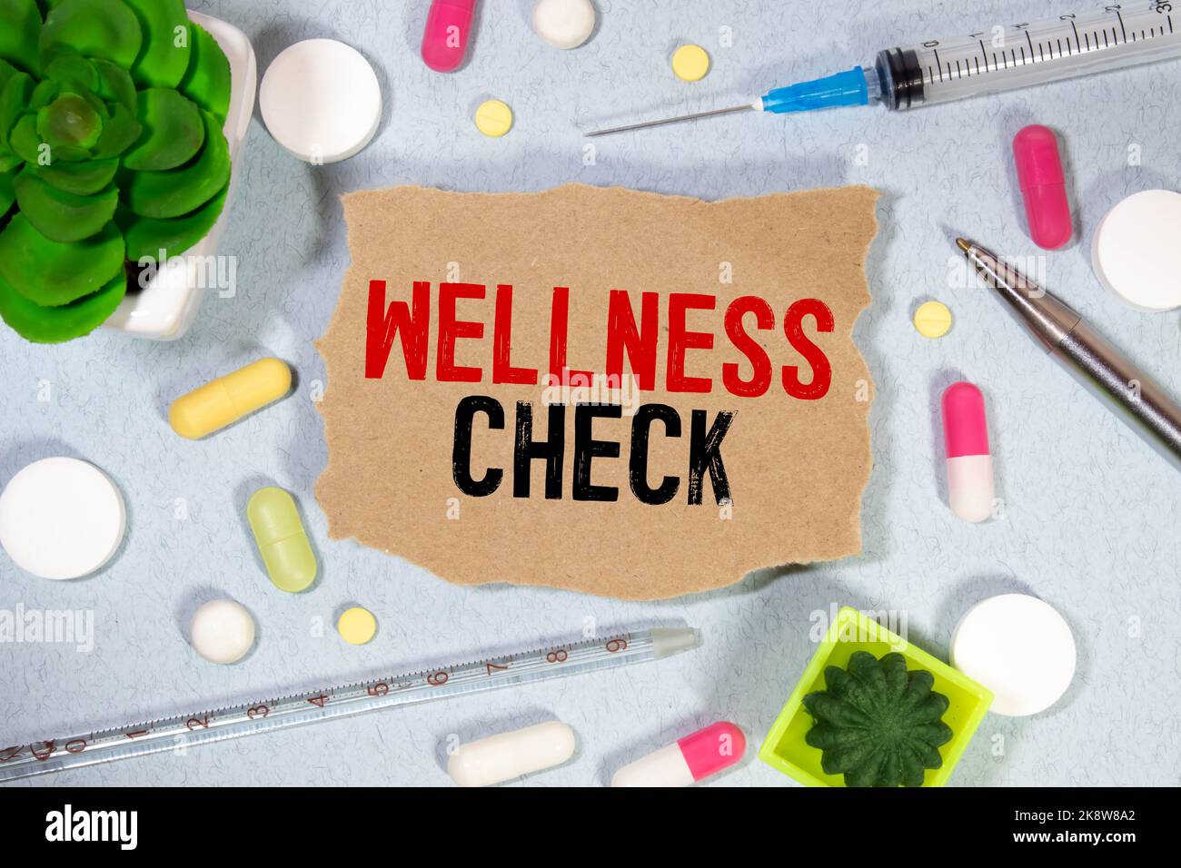 Notepad with text WELLNESS CHECK and stethoscope. Medical concept Stock ...