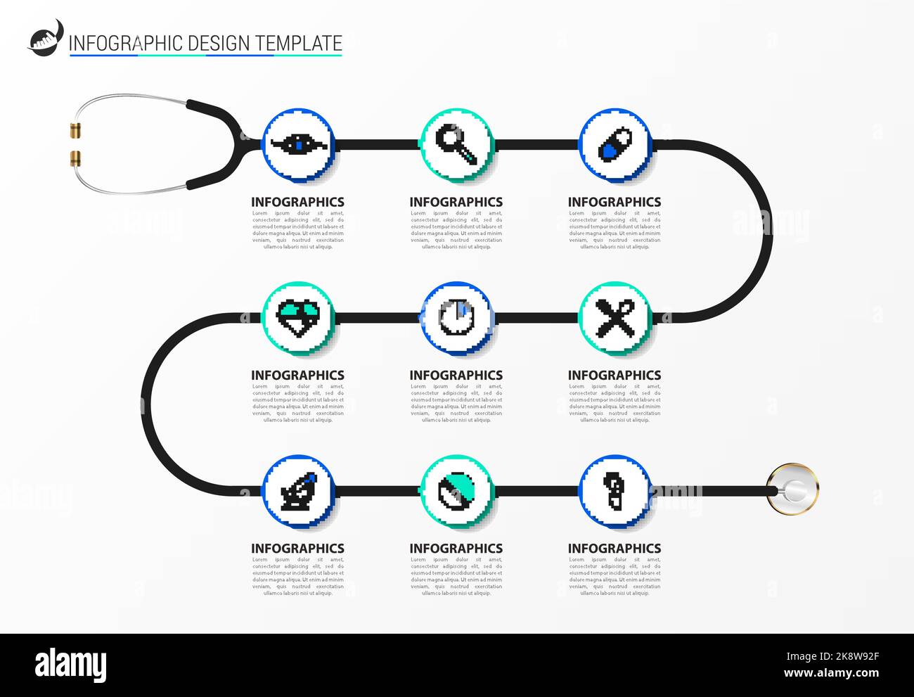 Medical and Health. Infographic design template with stethoscope ...