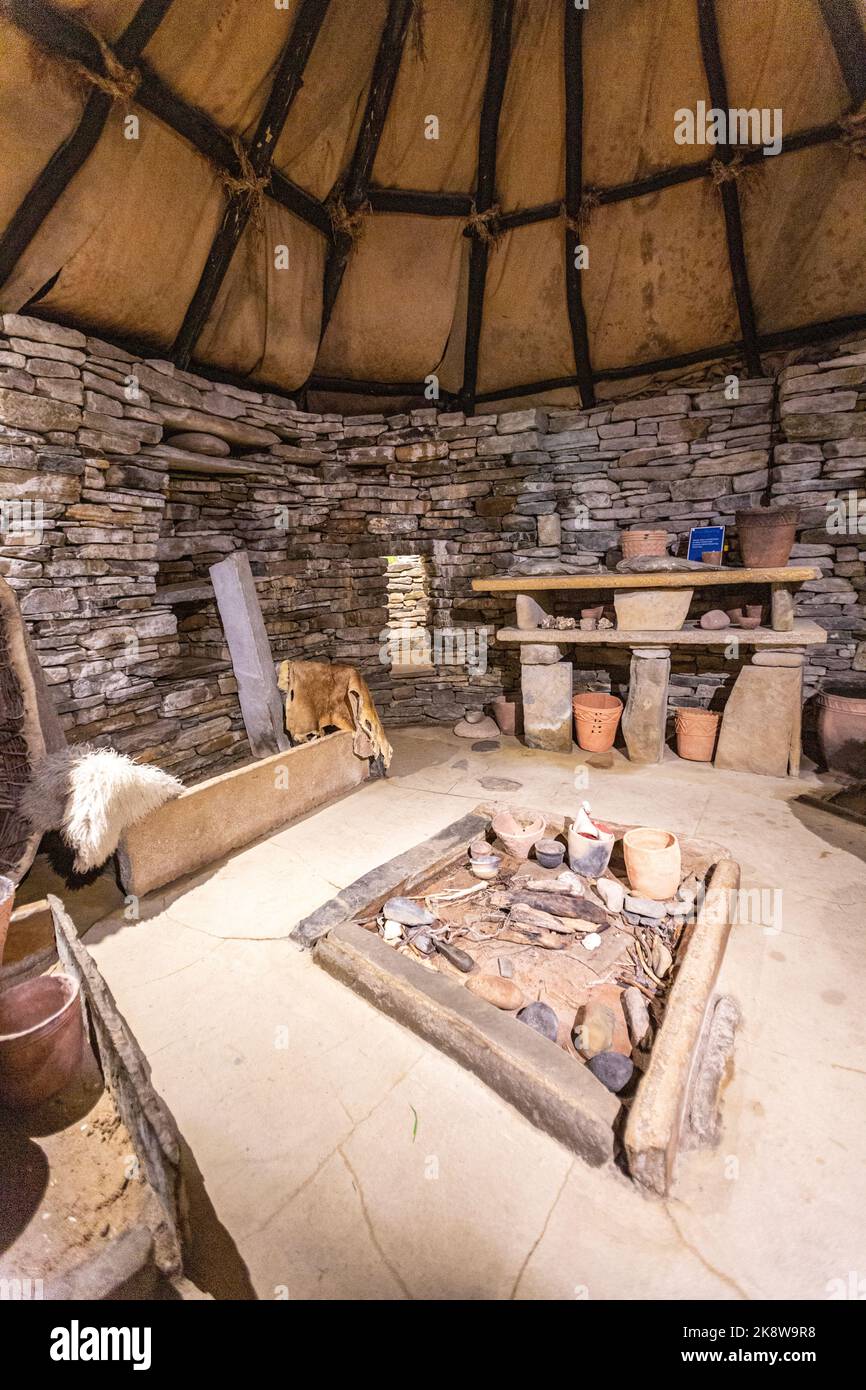 Reconstruction of a dwelling, Skara Brae, stone-built Neolithic ...