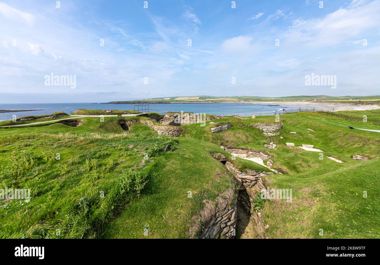 Skara Brae, stone-built Neolithic settlement, located on the Bay of ...