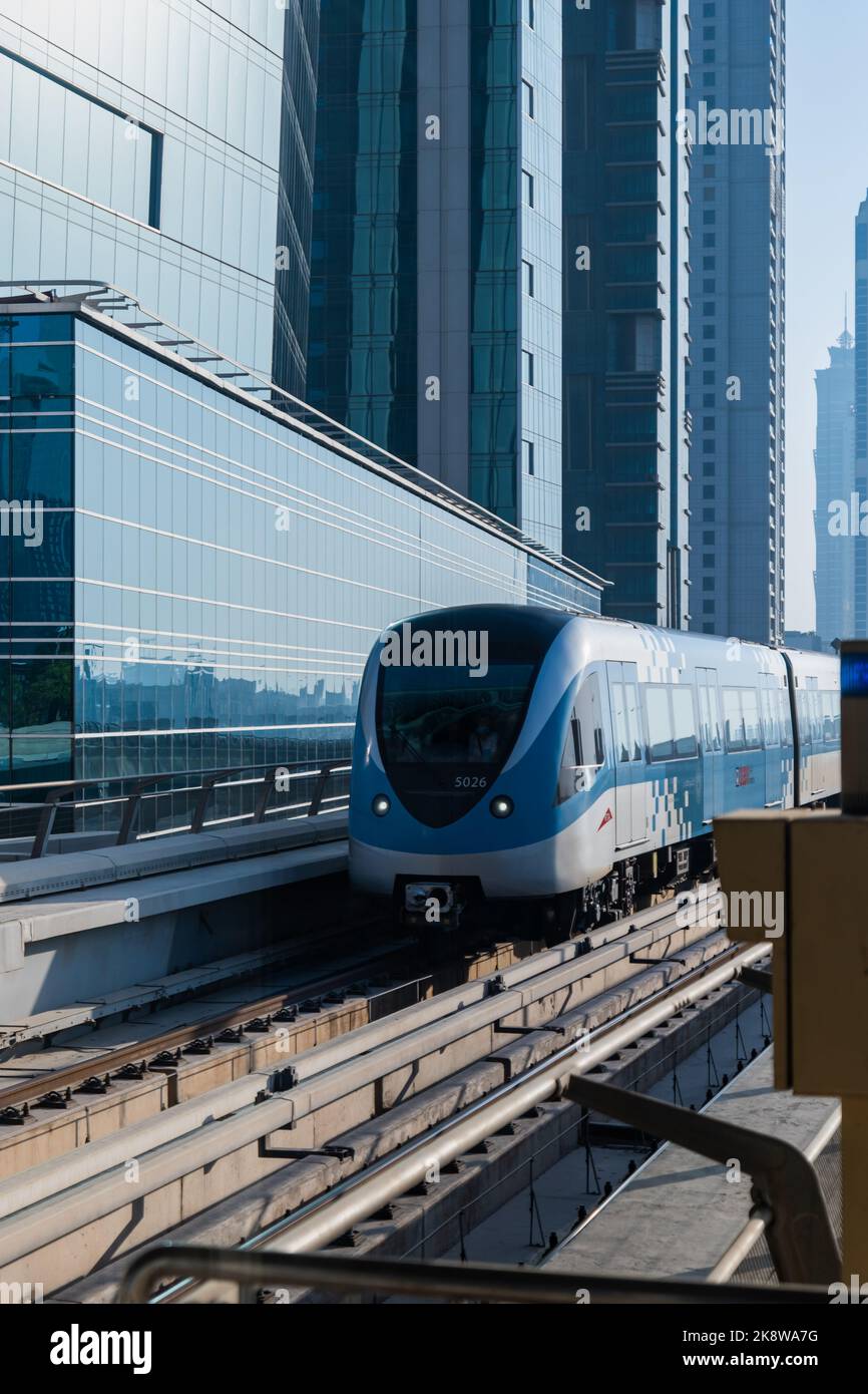 Dubai, UAE - October 2022: Dubai Metro train, downtown area. Dubai ...