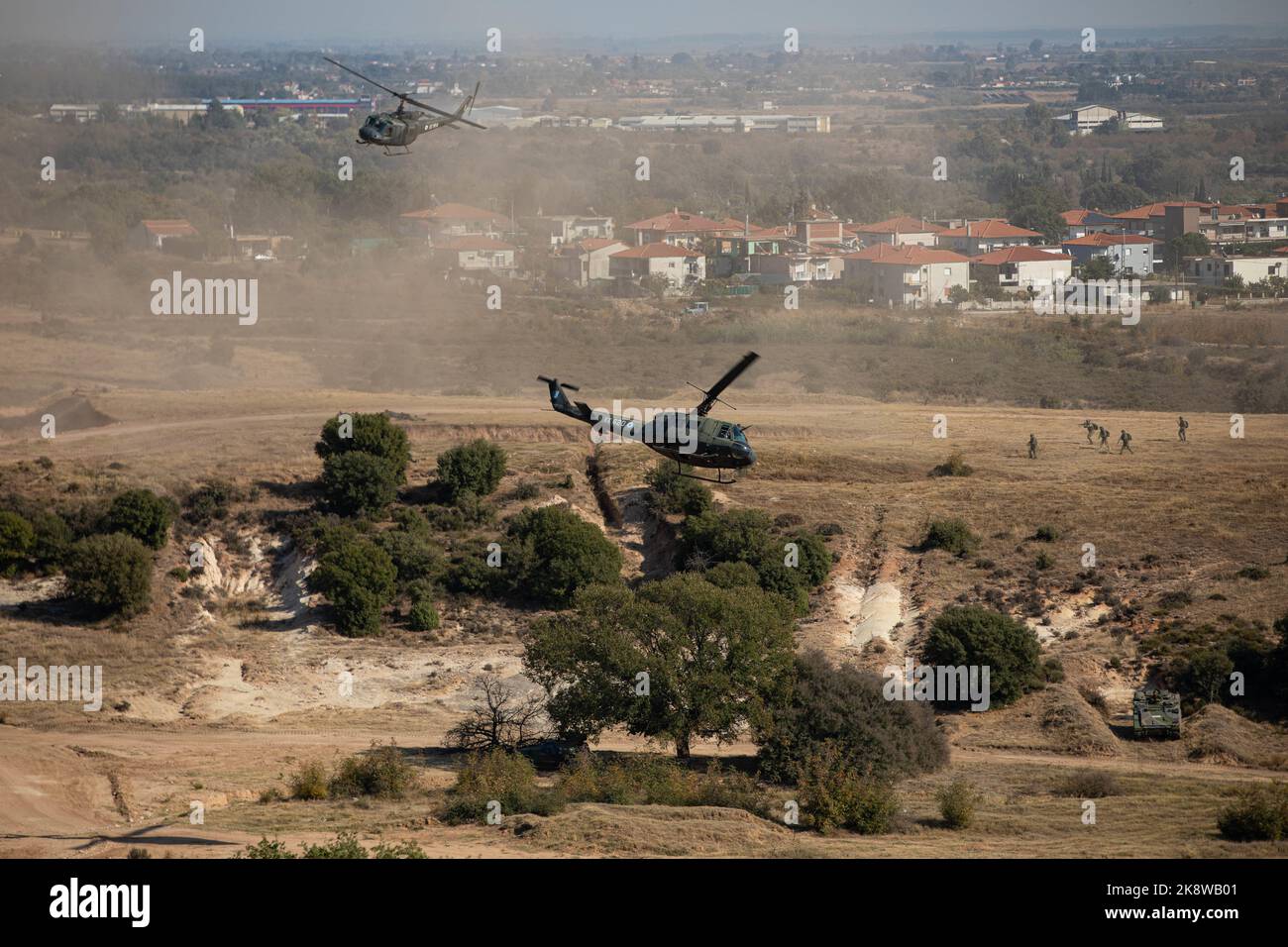 Two UH-1N Huey Helicopters assigned to the Hellenic XXV Armored Brigade ...