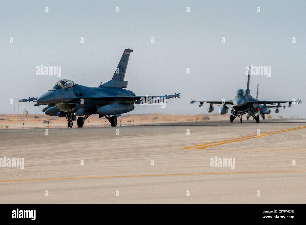 A group of F-16 Fighting Falcon aircraft arrive at Prince Sultan Air ...