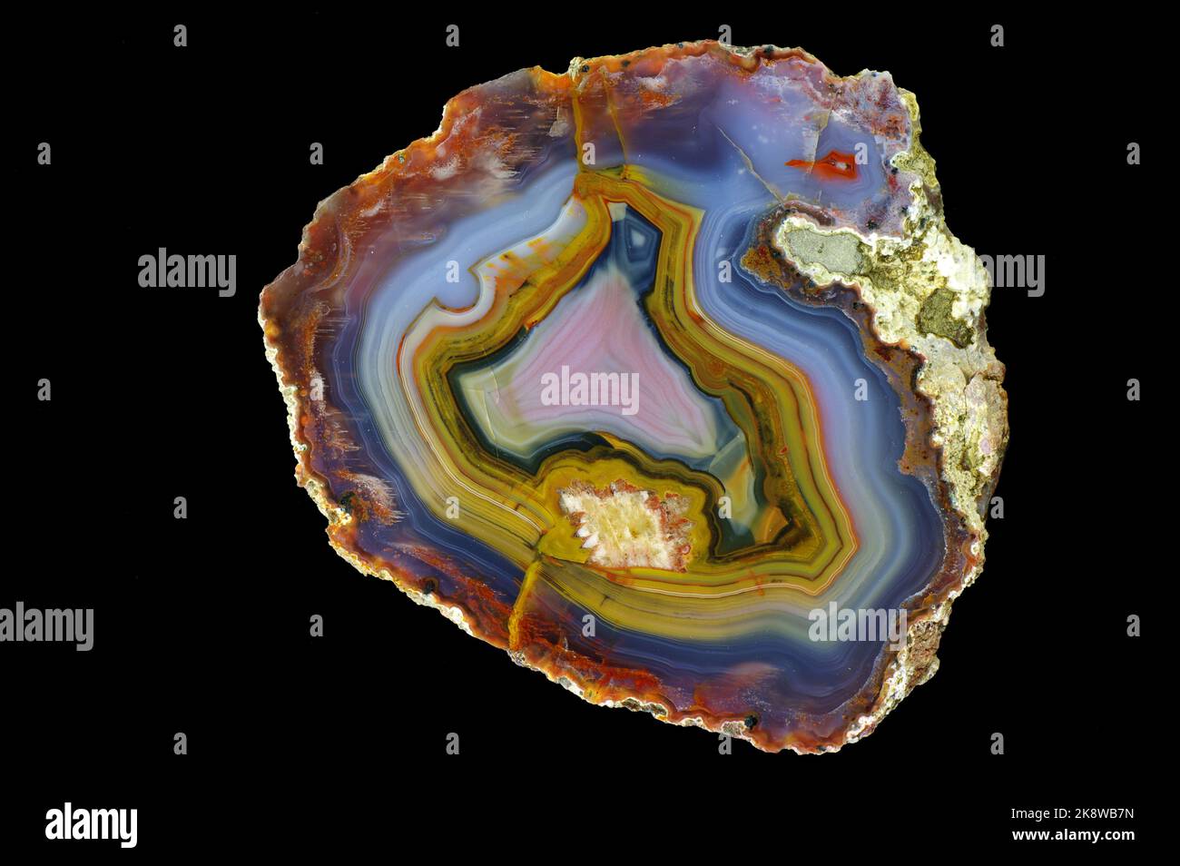 A cross section of the agate. Multicolored agate with a unique ...