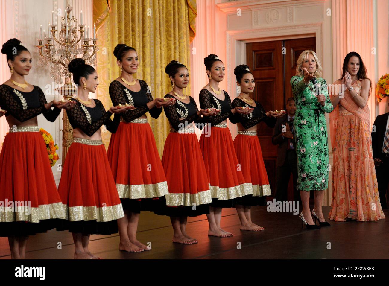 U.S. First lady Jill Biden greets guests next to her daughter Ashley at ...