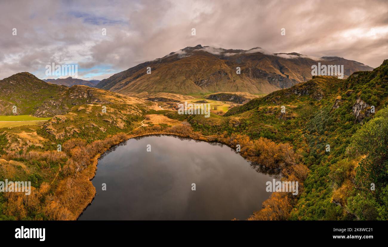 Looking down on Diamond Lake half way up the steep walking mountain ...