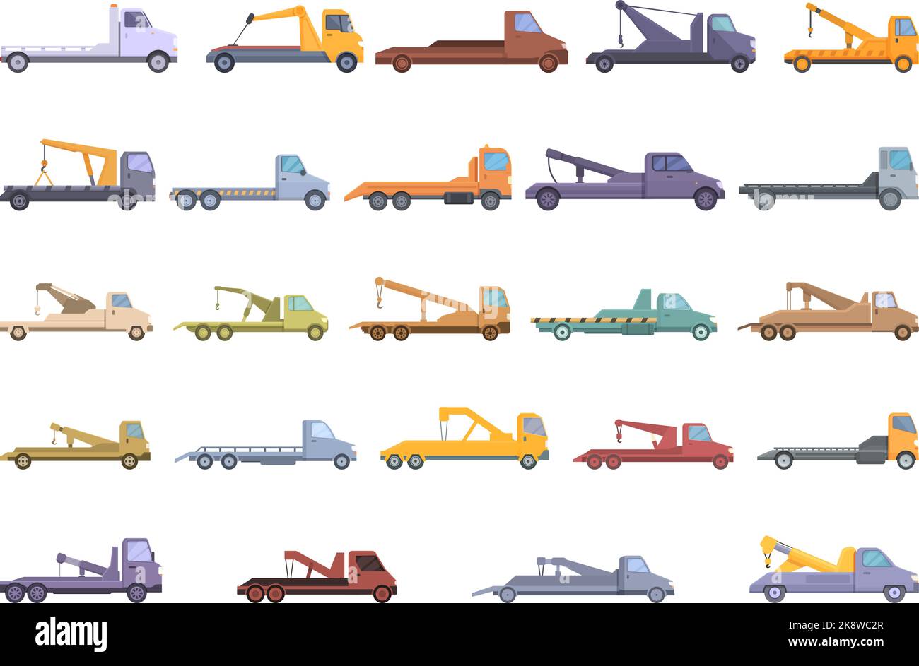 Rescue tow truck icons set cartoon vector. Accident car. Road crane ...