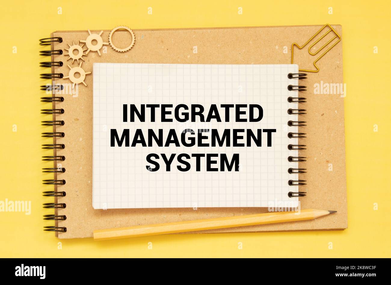 Closeup on businessman holding a card with text INTEGRATED MANAGEMENT ...