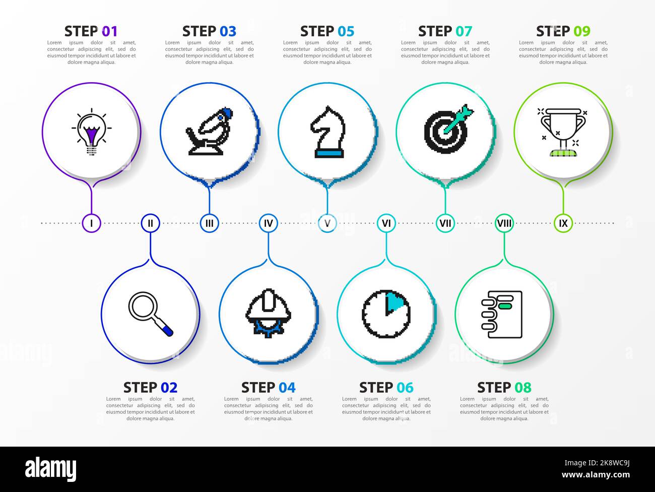 Infographic design template. Timeline concept with 9 steps. Can be used ...