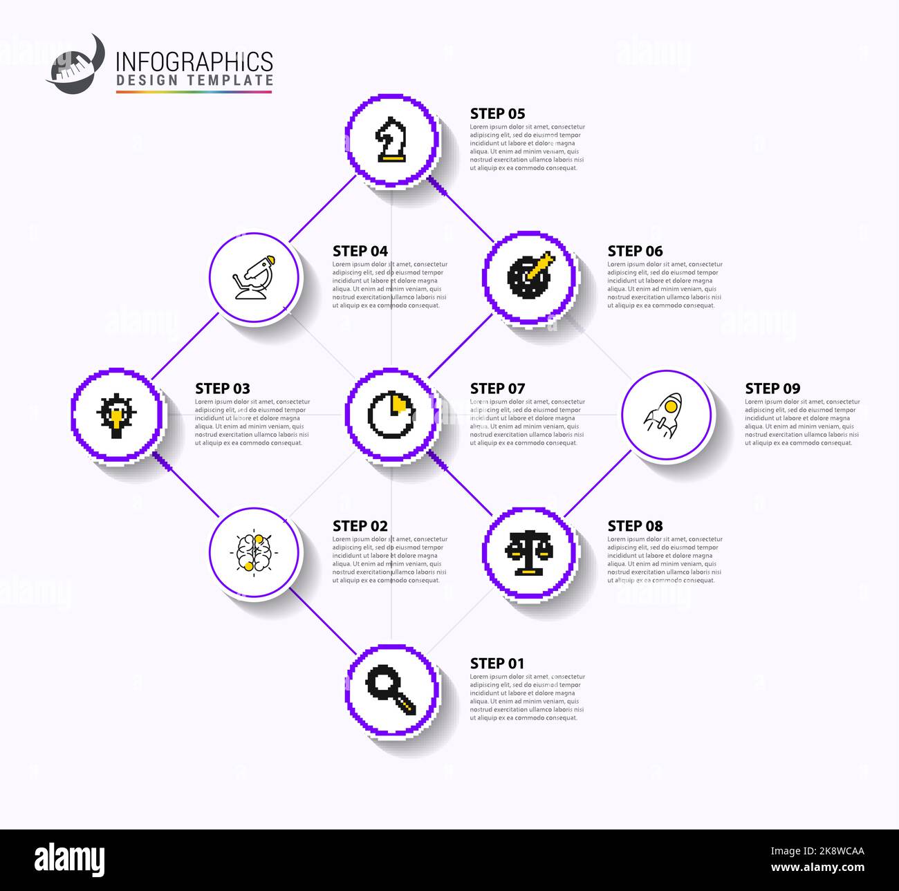 Infographic design template. Timeline concept with 9 steps. Can be used ...