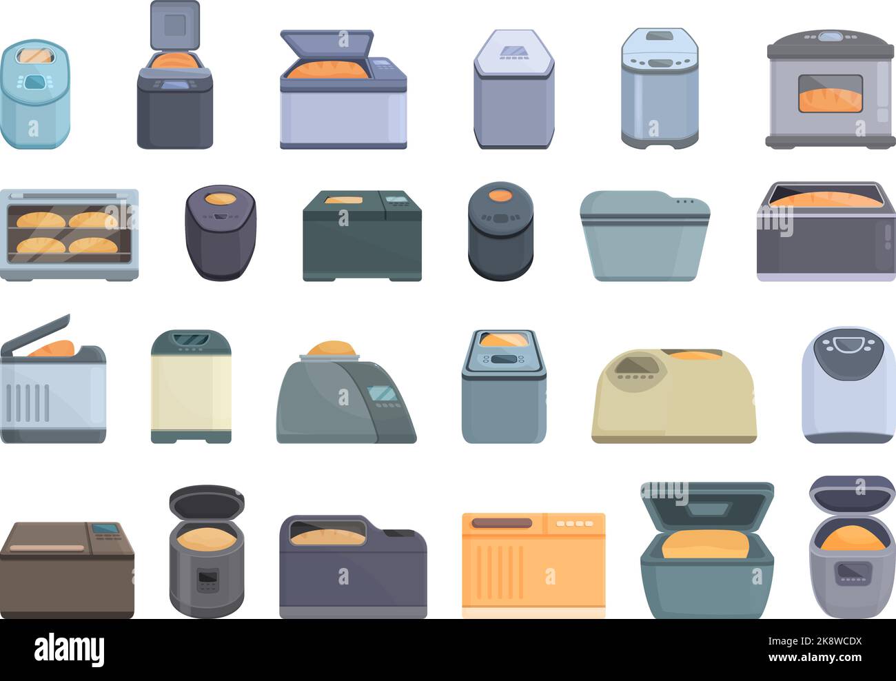 Bread maker icons set cartoon vector. Electric kitchen. Bread maker ...
