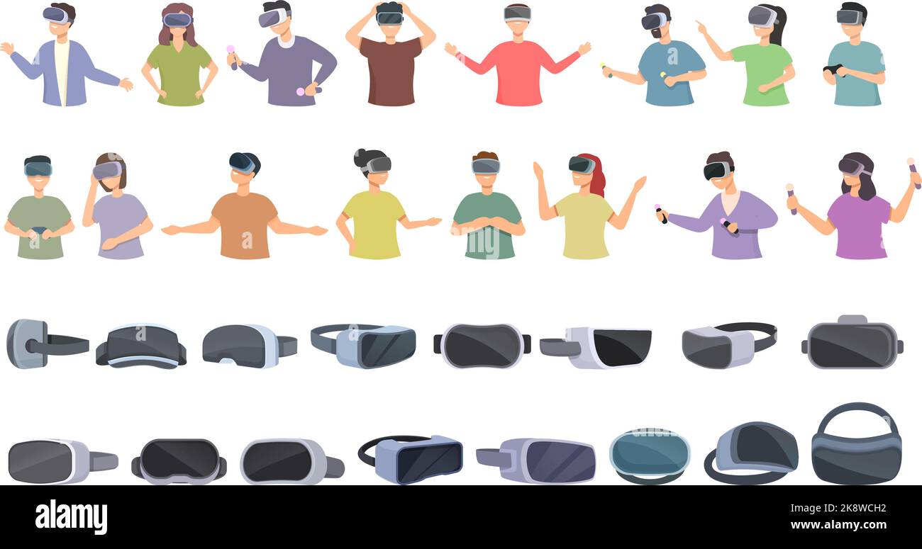 Virtual reality helmet icons set cartoon vector. Game vr. Virtual ...