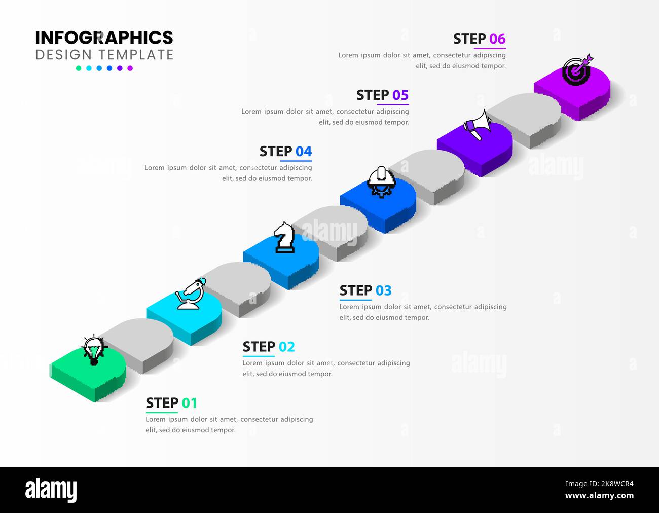 Infographic template with icons and 6 options or steps. 3D path. Can be used for workflow layout ...
