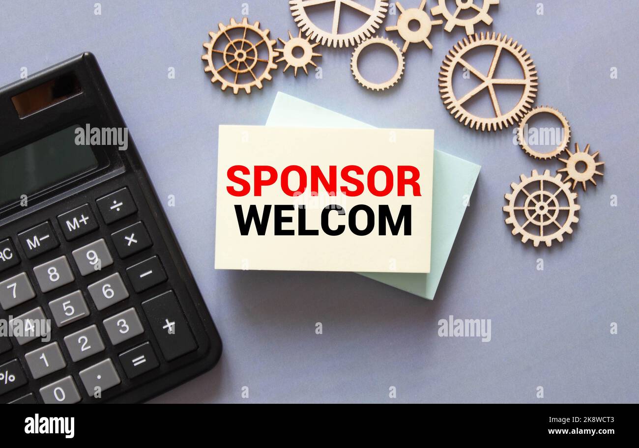 White card on the black background with text Sponsors Welcome Stock ...