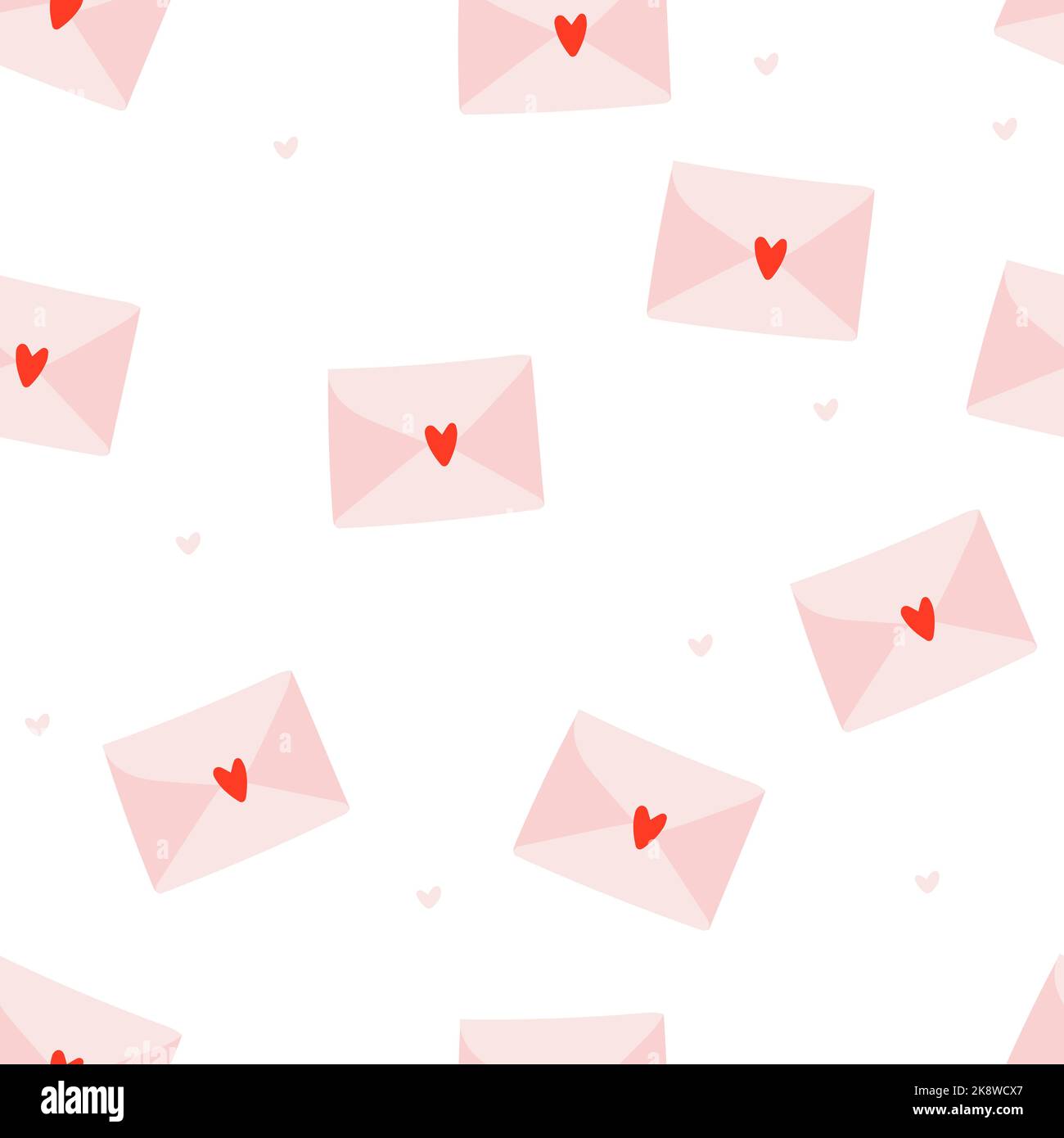 Vector. Cute seamless pattern of love with envelopes, mail, on a white ...
