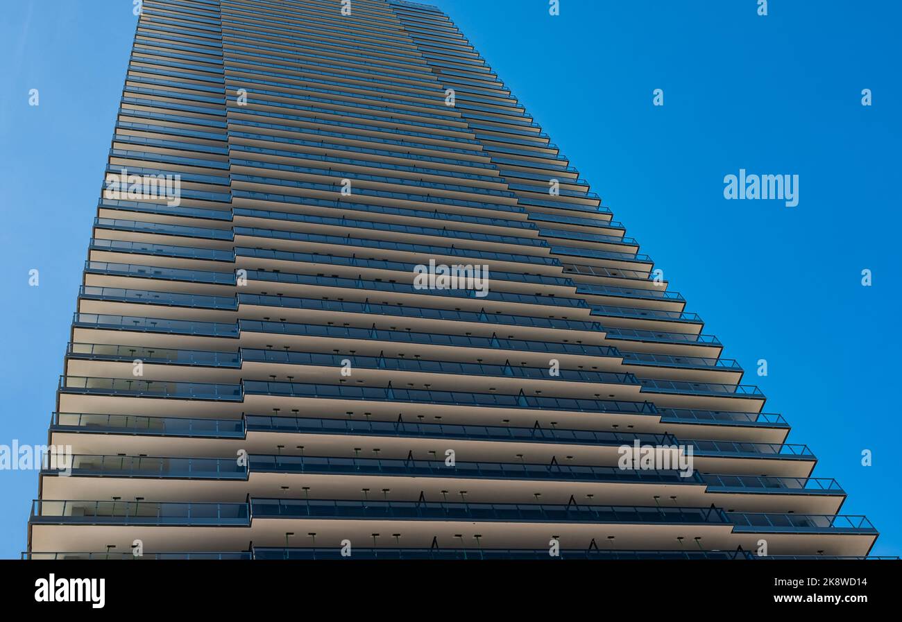 New modern low rise apartment complex in Vancouver BC. Bottom up view ...