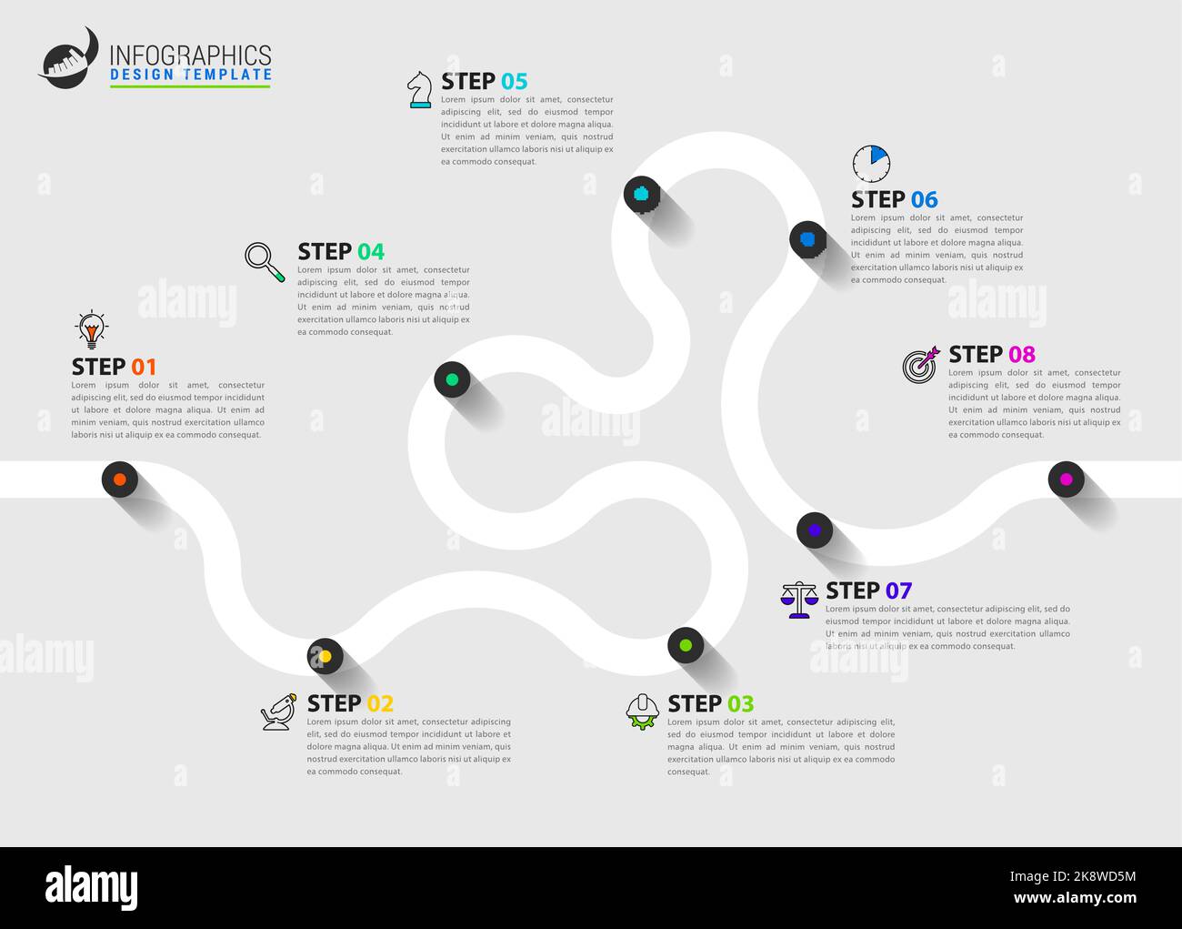 Infographic design template. Timeline concept with 8 steps. Can be used ...