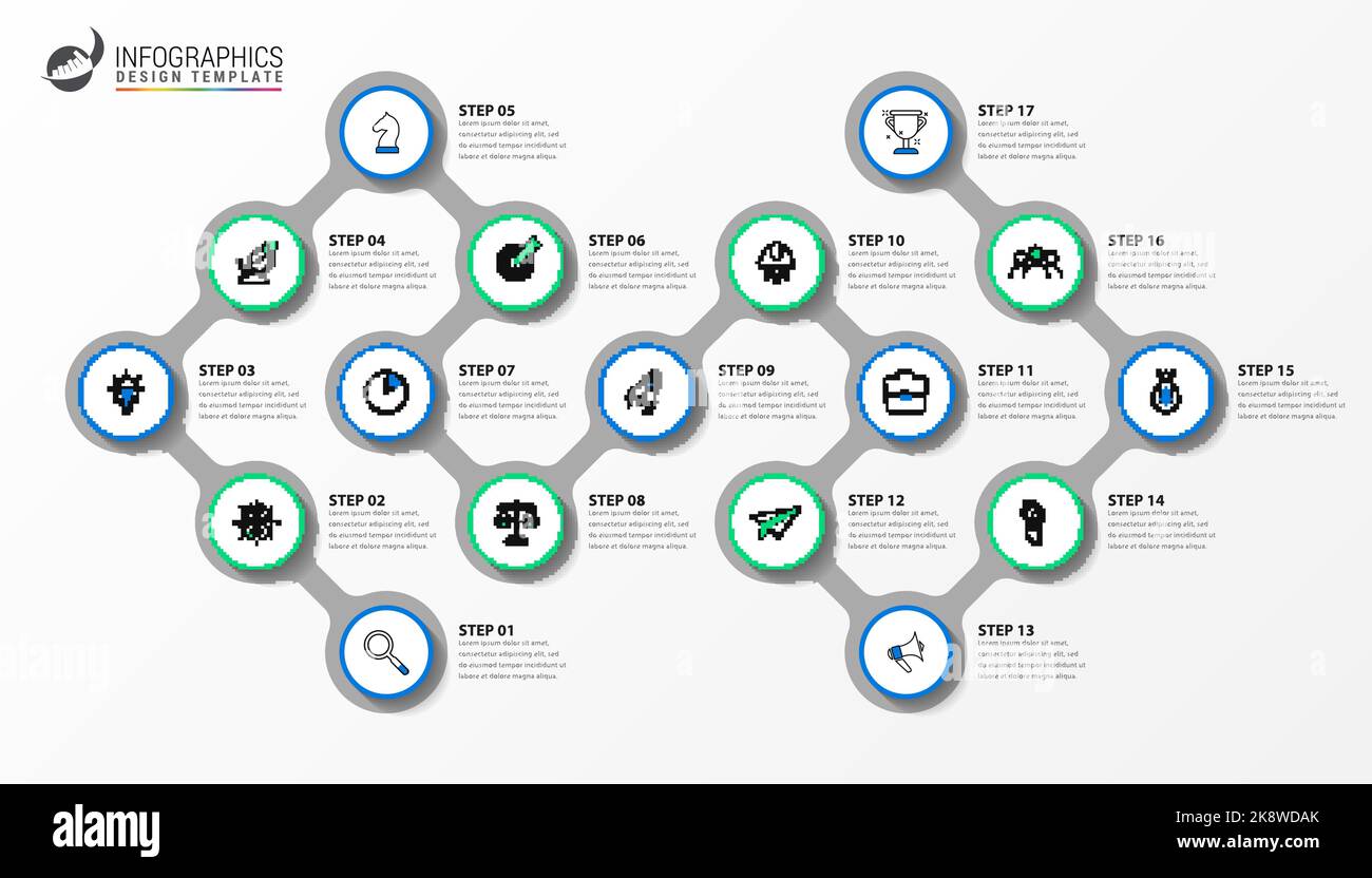 Infographic Design Template Timeline Concept With 17 Steps Can Be Used For Workflow Layout