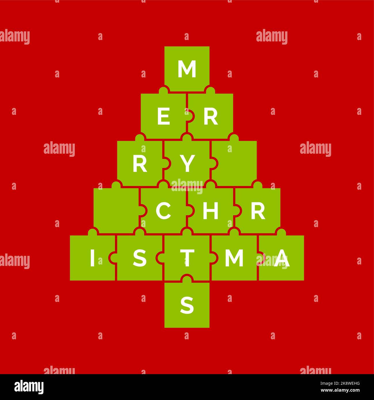 Christmas tree from jigsaw puzzle. Greeting card. Vector illustration ...