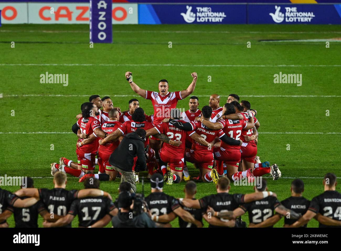 Tonga perform the Sipi Tau war cry ahead of the Rugby League World Cup ...