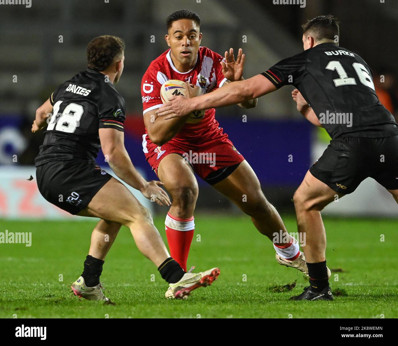 Tevita Tatola of Tonga in actionduring the Rugby League World Cup 2021 ...