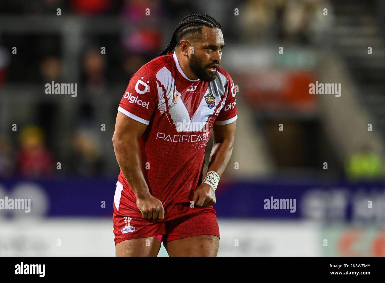 Konrad Hurrell of Tonga during the Rugby League World Cup 2021 match ...