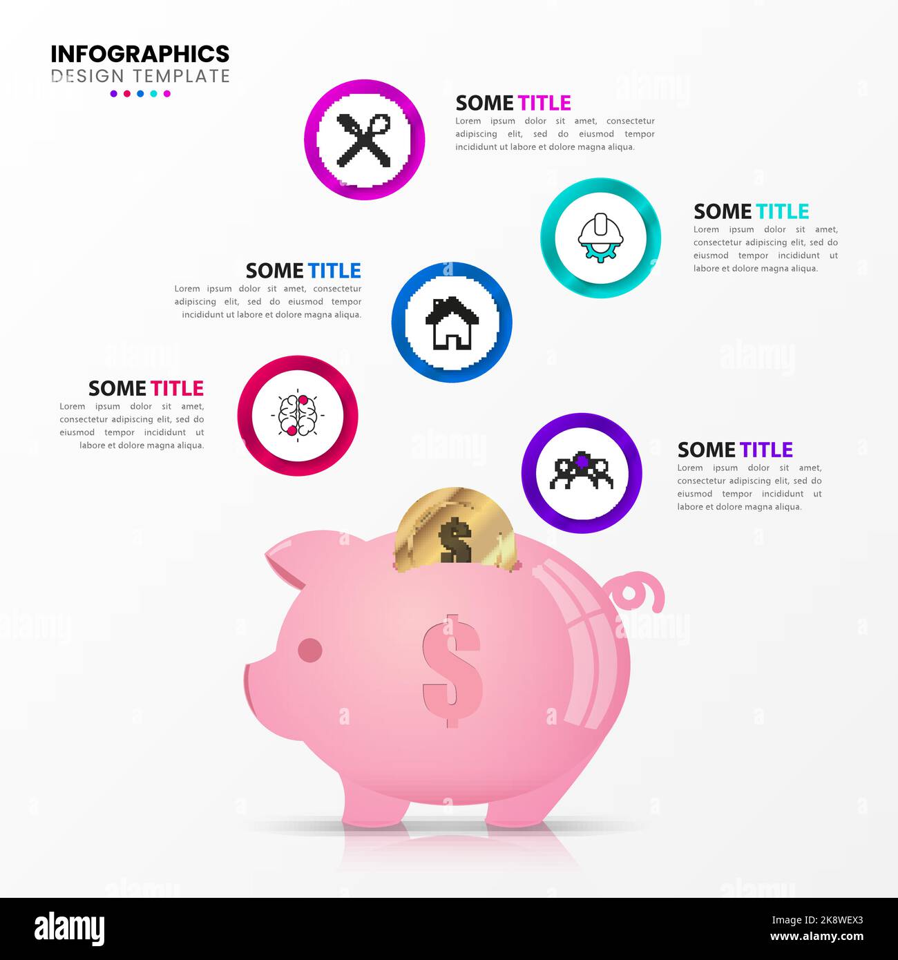 Infographic design template. Piggybank concept with 5 steps. Can be ...