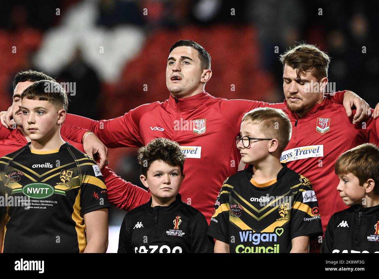 Joe Burke of Wales signs the Welsh National Anthem ahead of the Rugby ...