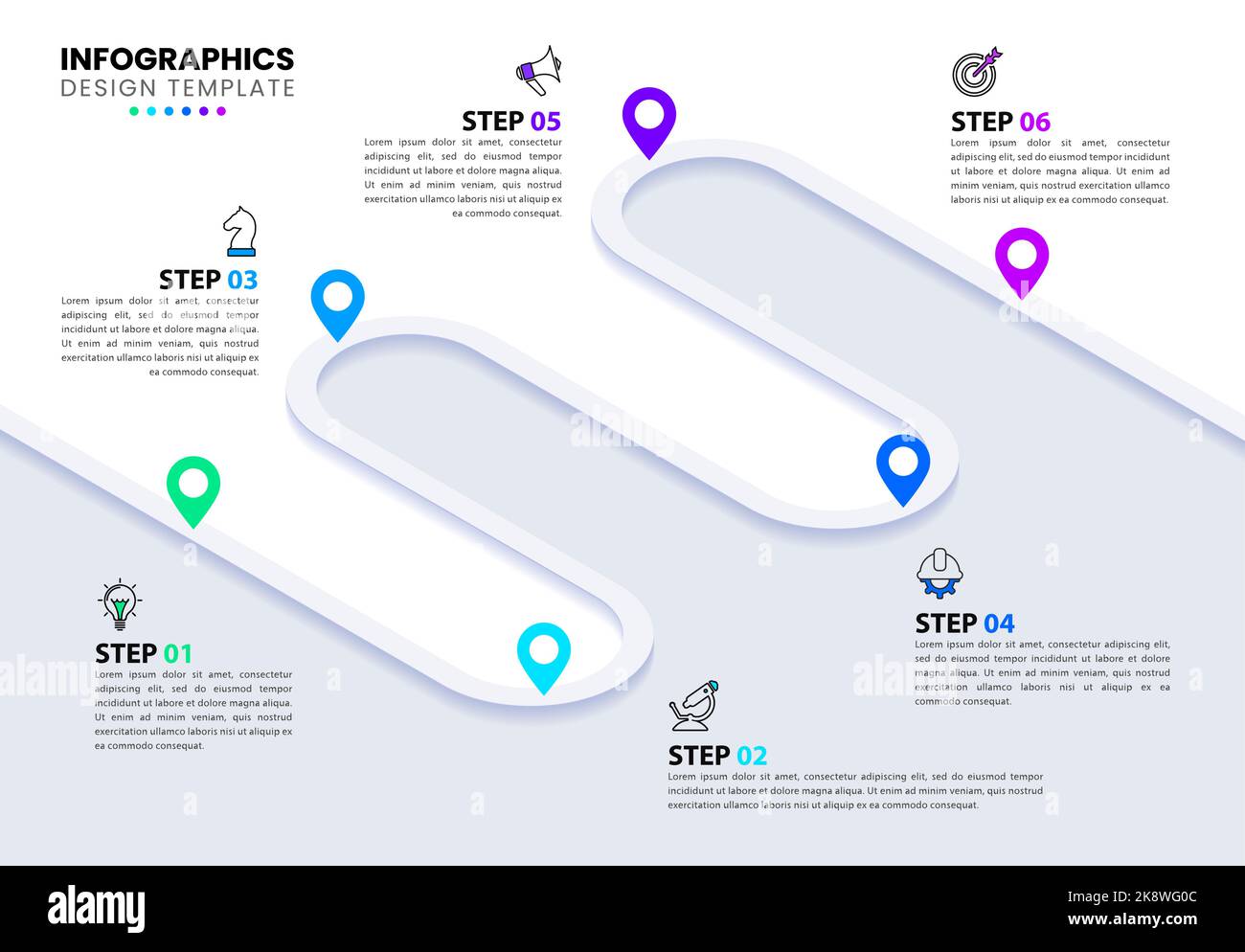 Infographic template with icons and 6 options or steps. Road. Can be ...