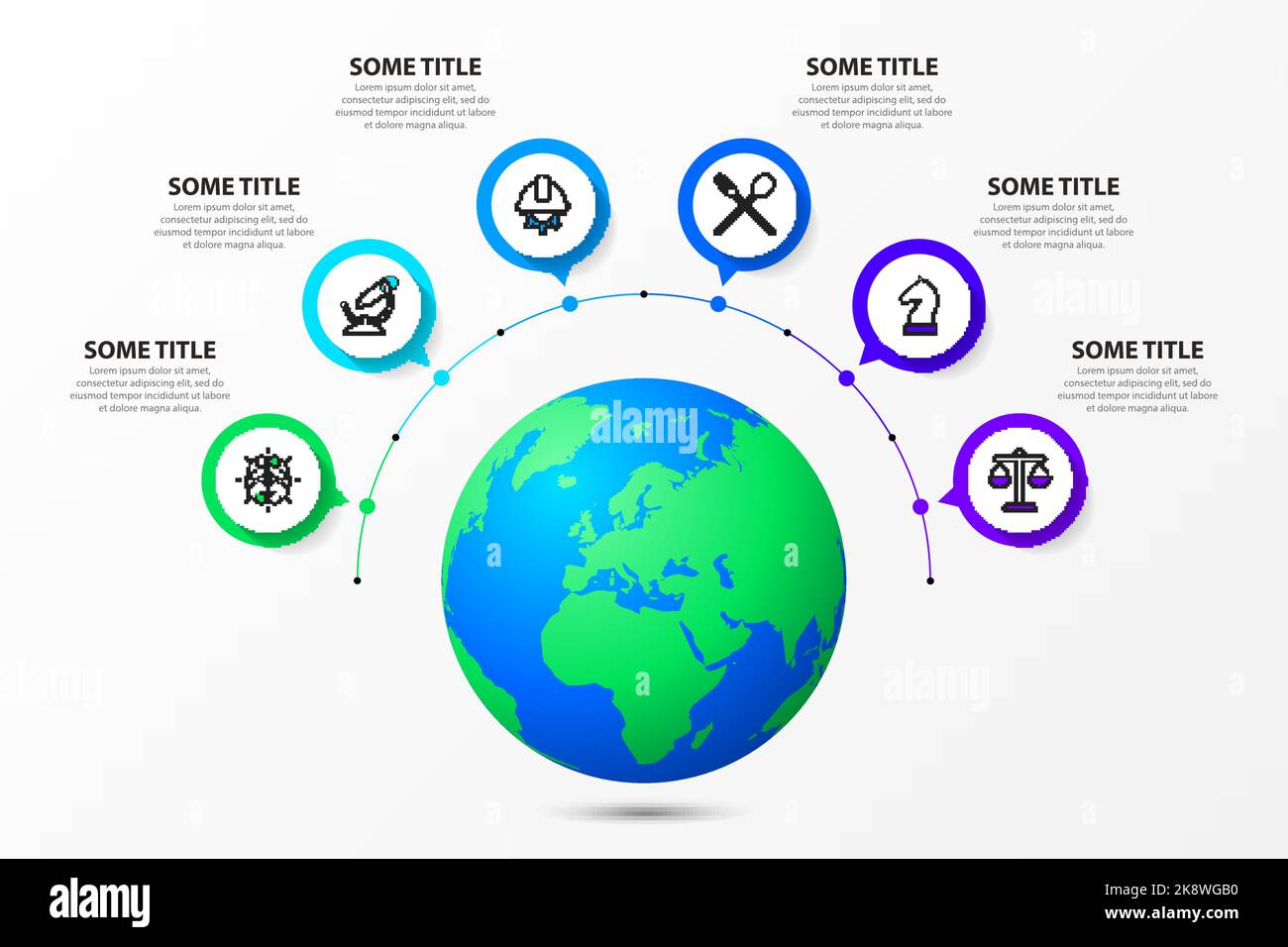 Infographic template with 6 options or steps. Planet earth. Can be used ...