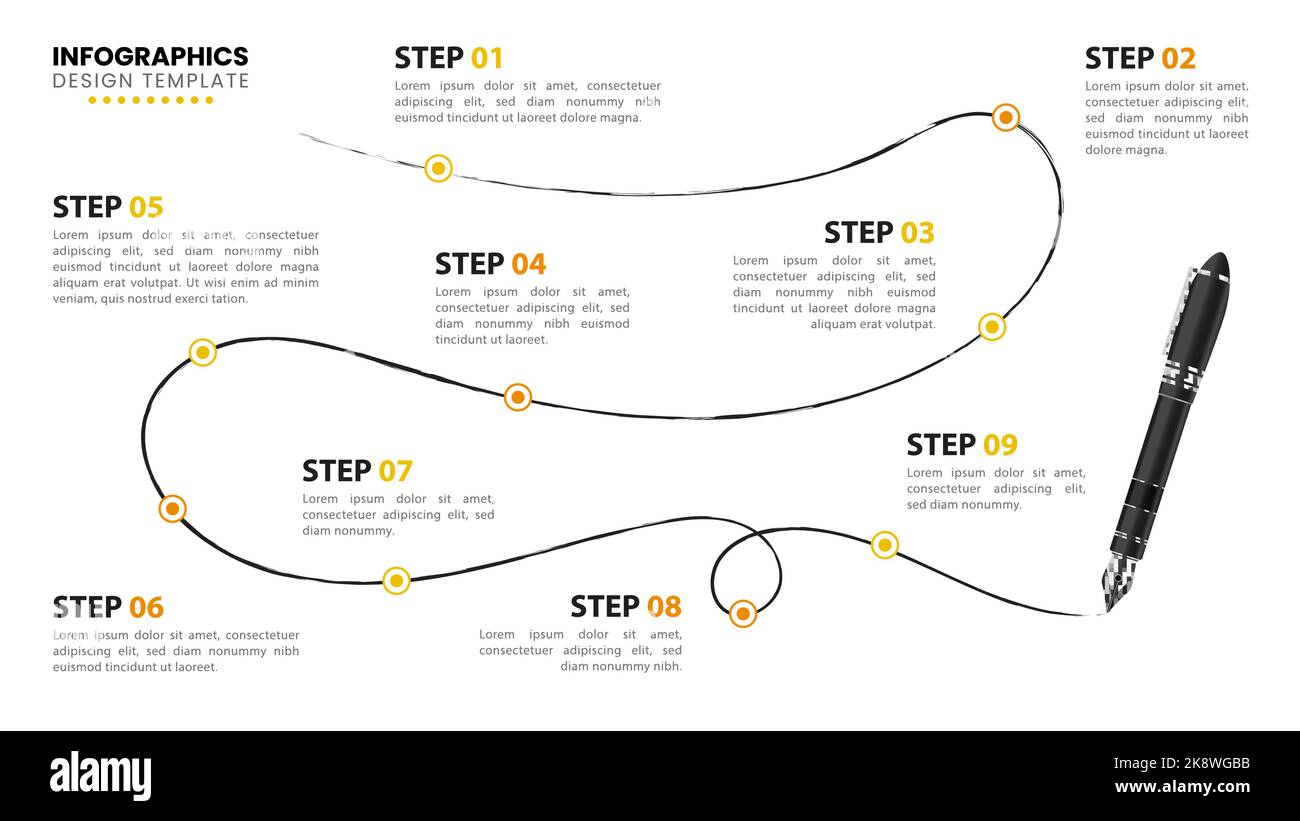 Infographic design template. Timeline concept with 9 steps. Can be used ...