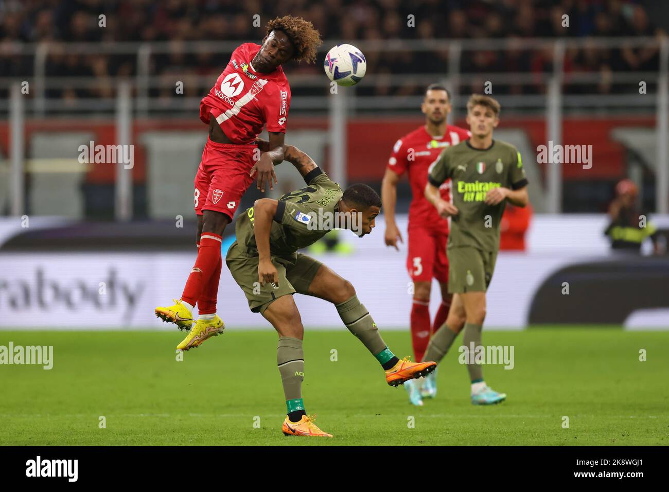 Milan, Italy, 22nd October 2022. Warren Bondo of AC Monza gets above ...