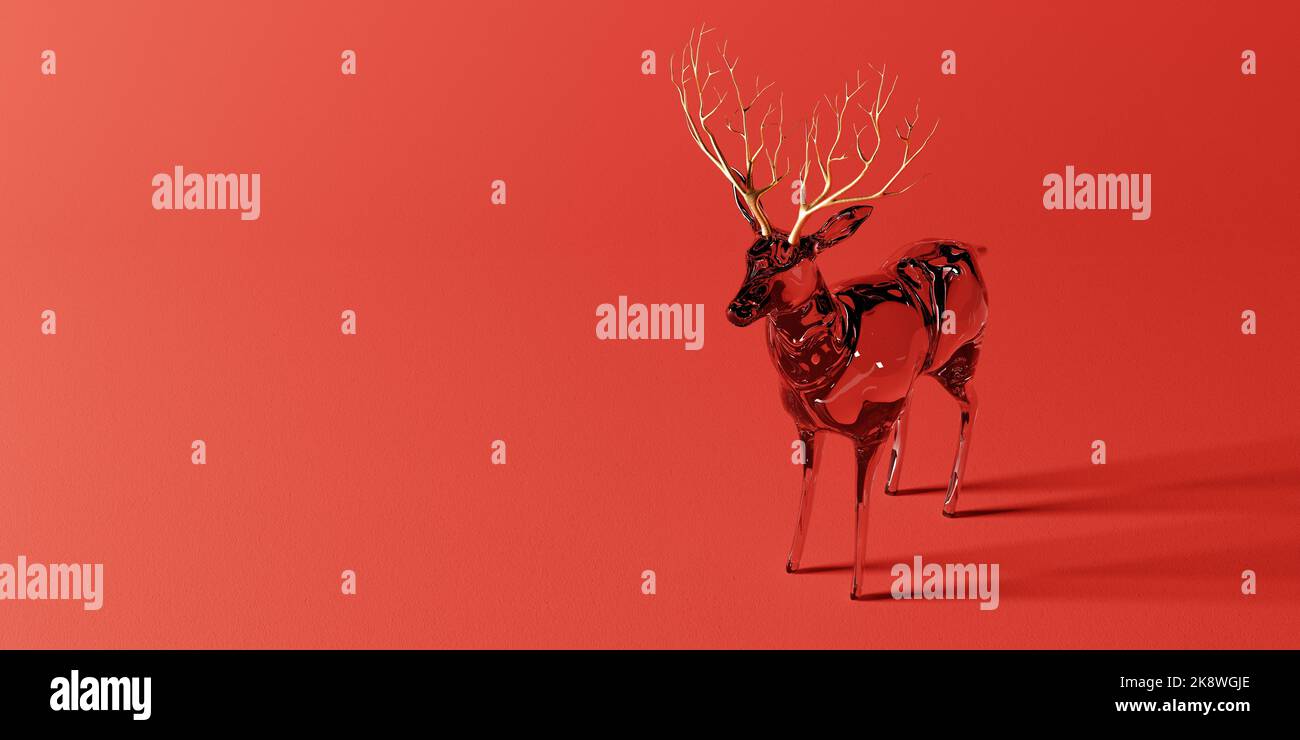 Crystal reindeer statue sculpture on red background for Christmas and ...
