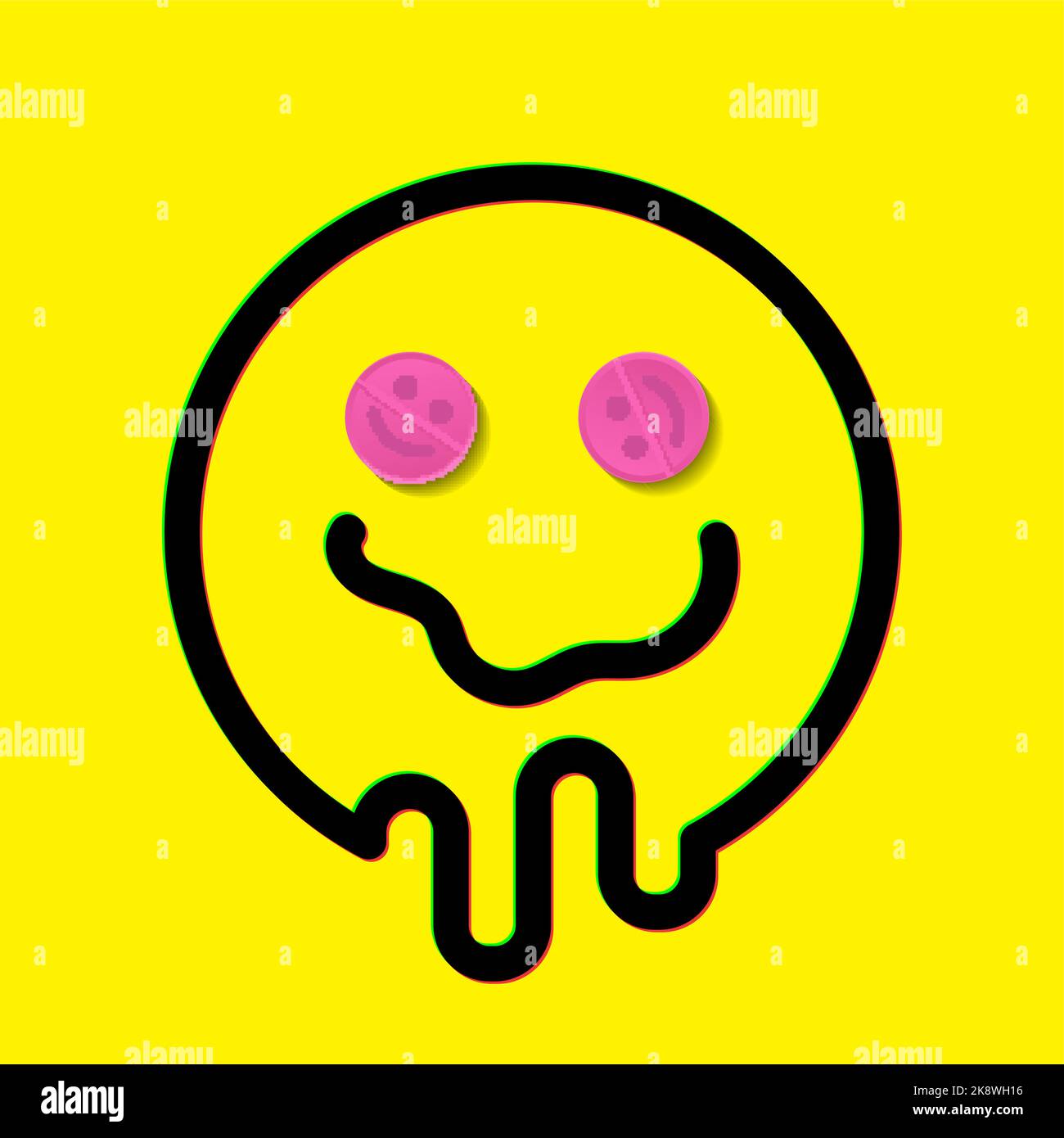 Pills with yellow smiley face symbol. Isolated. Vector illustration ...
