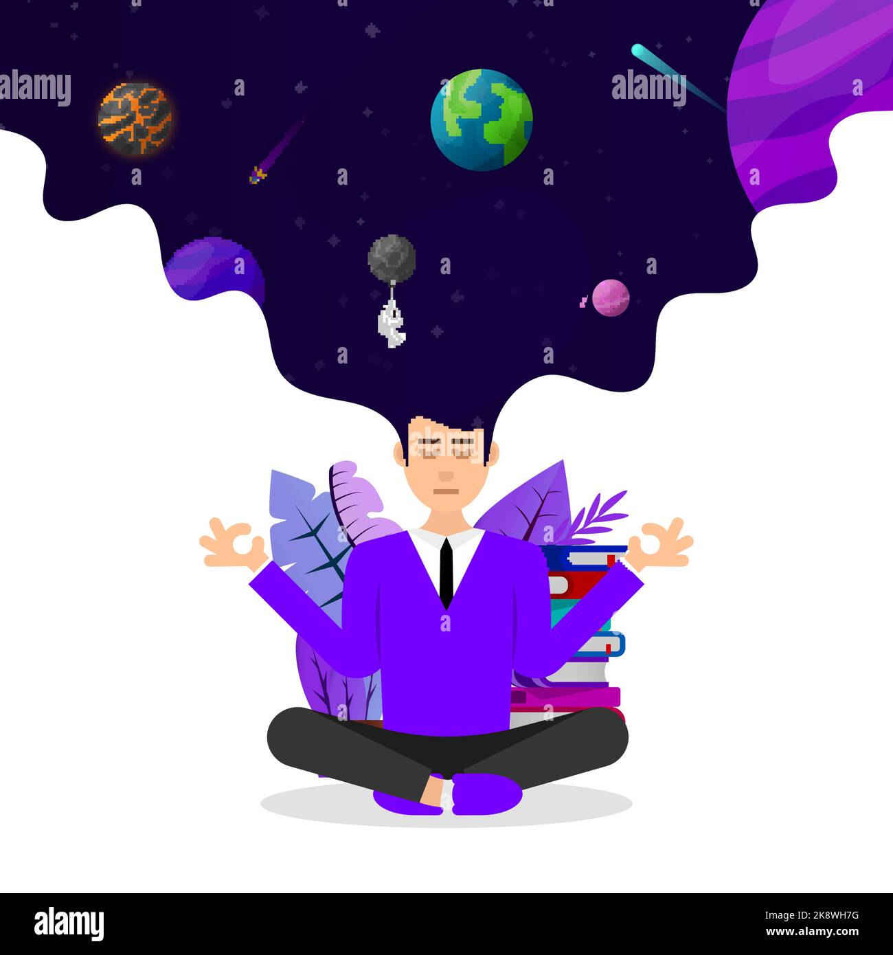 Mindfulness. Meditation concept. Man sitting with crossed legs. Vector ...