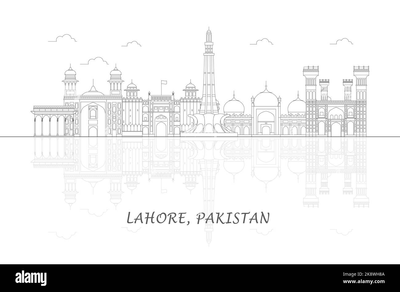 Outline Skyline panorama of city of Lahore, Pakistan - vector ...