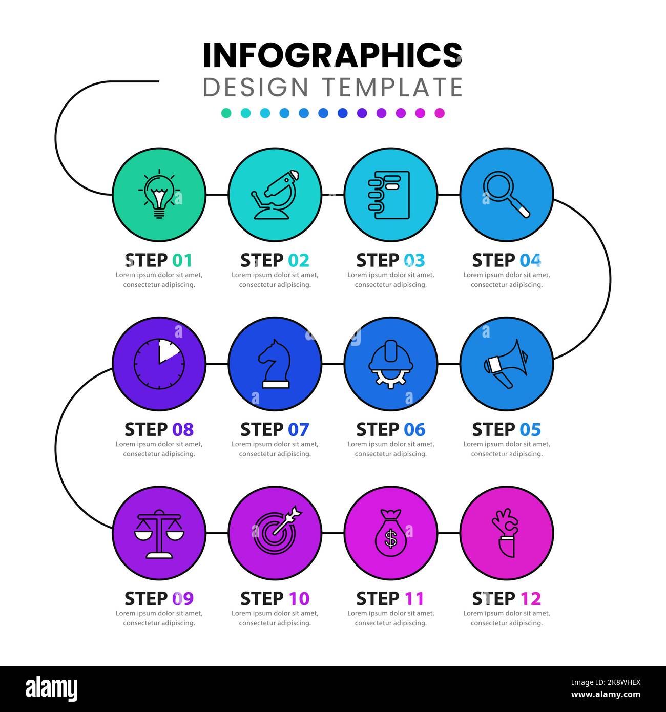 Infographic Design Template Timeline Concept With 12 Steps Can Be