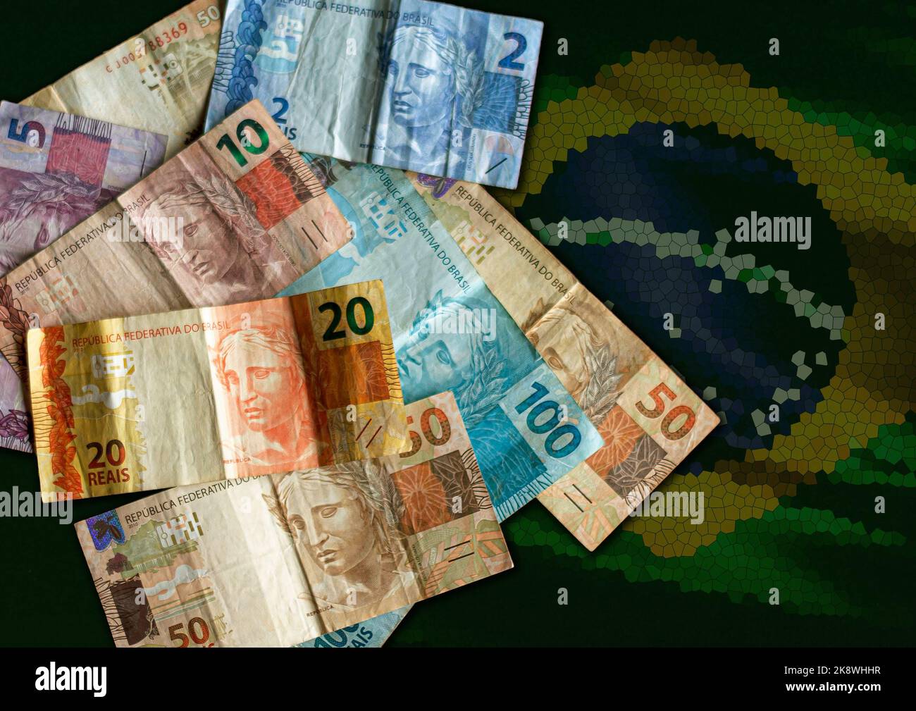 Official money from Brazil. Brazilian Real banknotes Stock Photo - Alamy